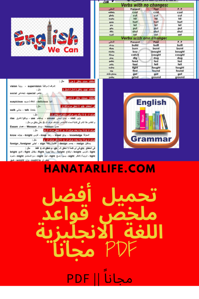 تحميل كتاب | أفضل ملخص قواعد اللغة الانجليزية PDF مجانا | hanatarlife | تعلم اللغات مجاناً