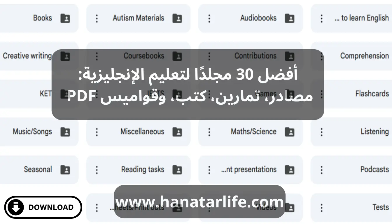 أفضل 30 مجلدًا لتعليم الإنجليزية: مصادر، تمارين، كتب، وقواميس PDF